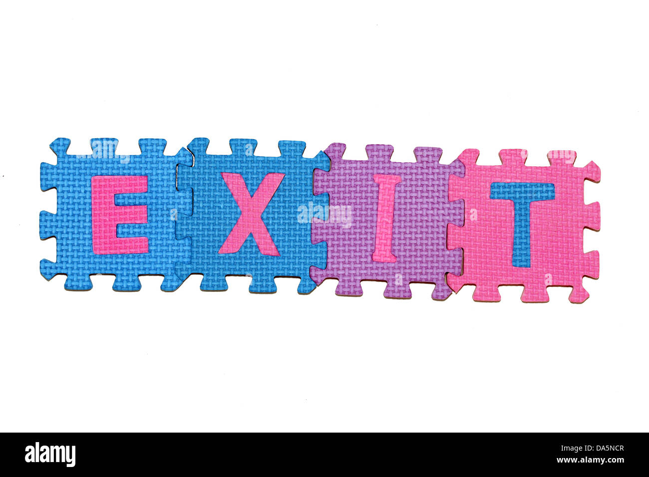 Word Exit from letter puzzle, isolated on white Stock Photo - Alamy