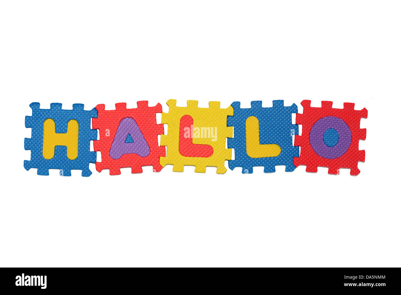 This is a word Hallo, from letter puzzle, isolated on white Stock Photo ...