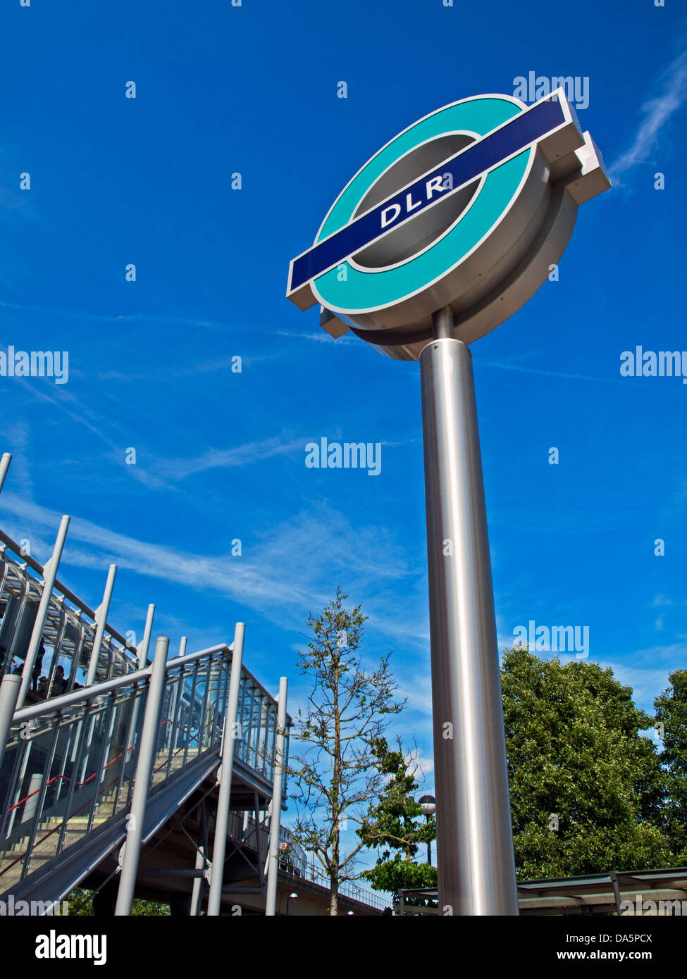 Roundel at Royal Albert Docklands Light Railway (DLR) station, East ...