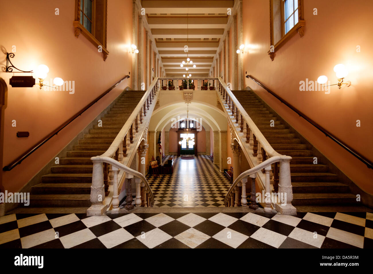 A hallway inside the Ohio State Capitol Building in Columbus, Ohio, USA ...
