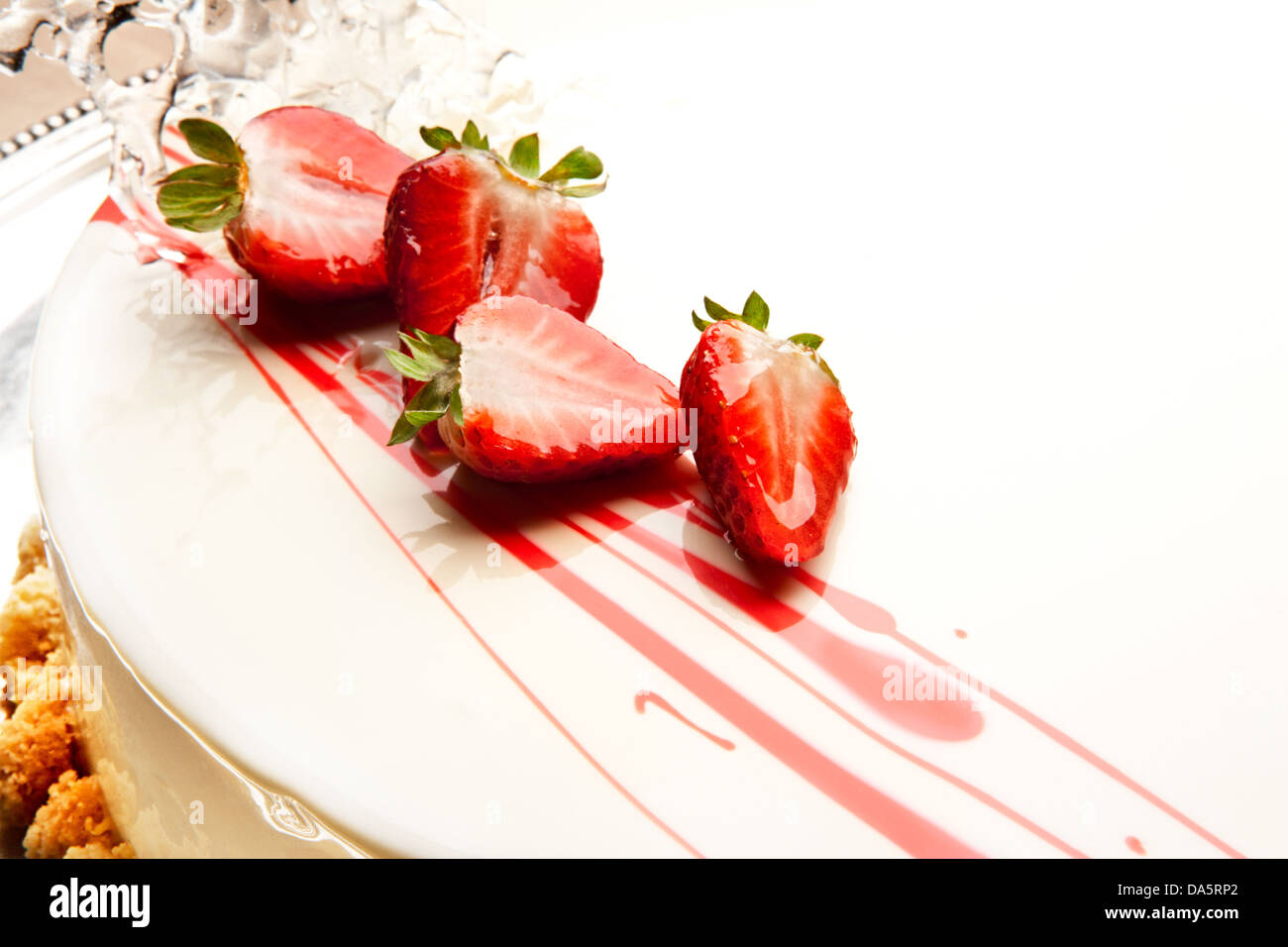White Strawberry Cake on metal plate Stock Photo - Alamy