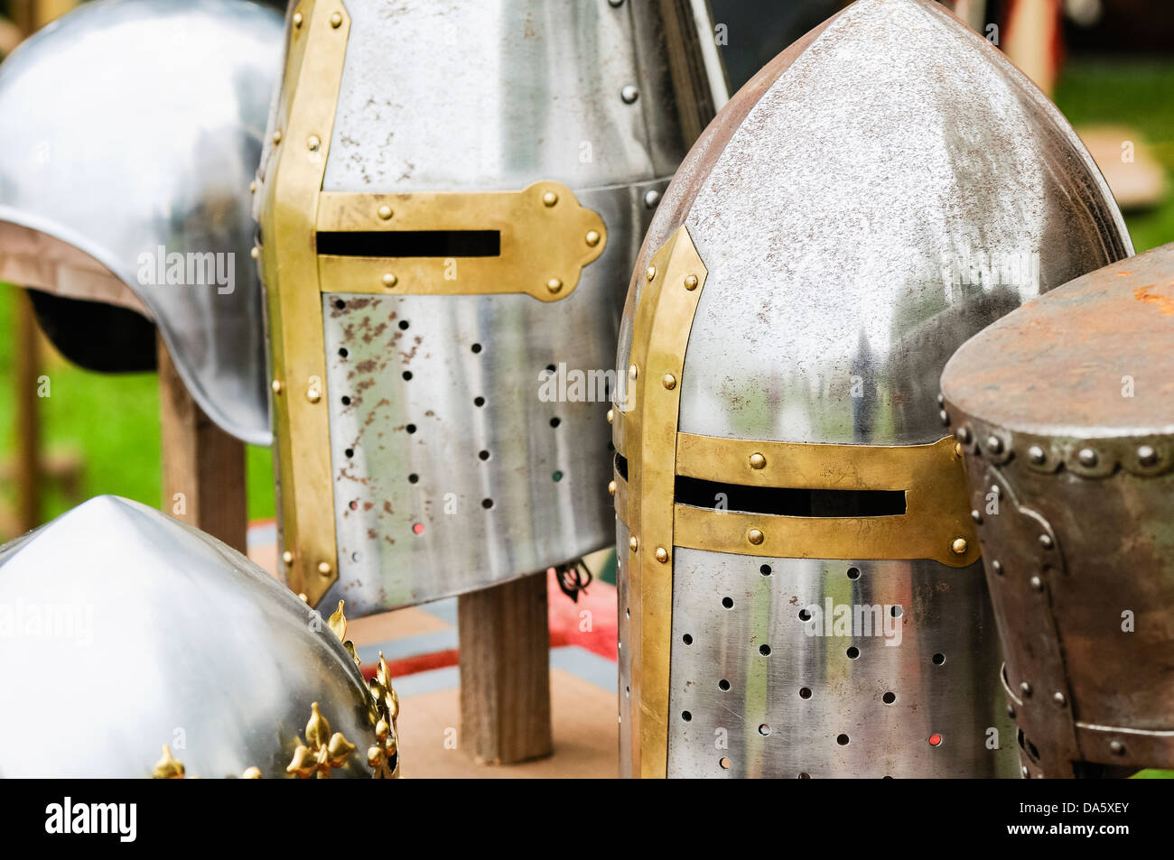 Selection of medieval armour helmets Stock Photo - Alamy