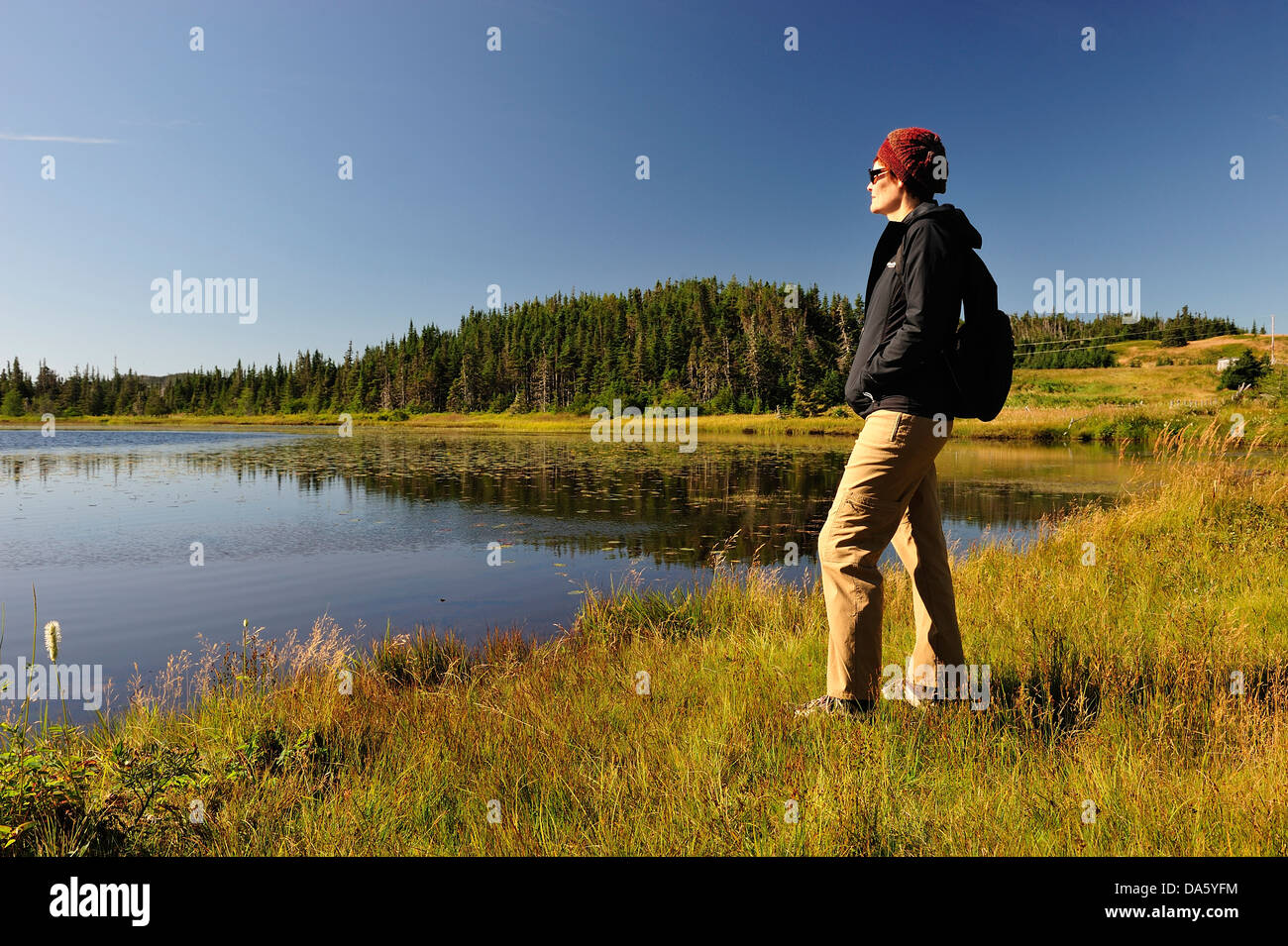Skerwink Trail, Port Rexton, Newfoundland, Canada, lake, forest, woman ...