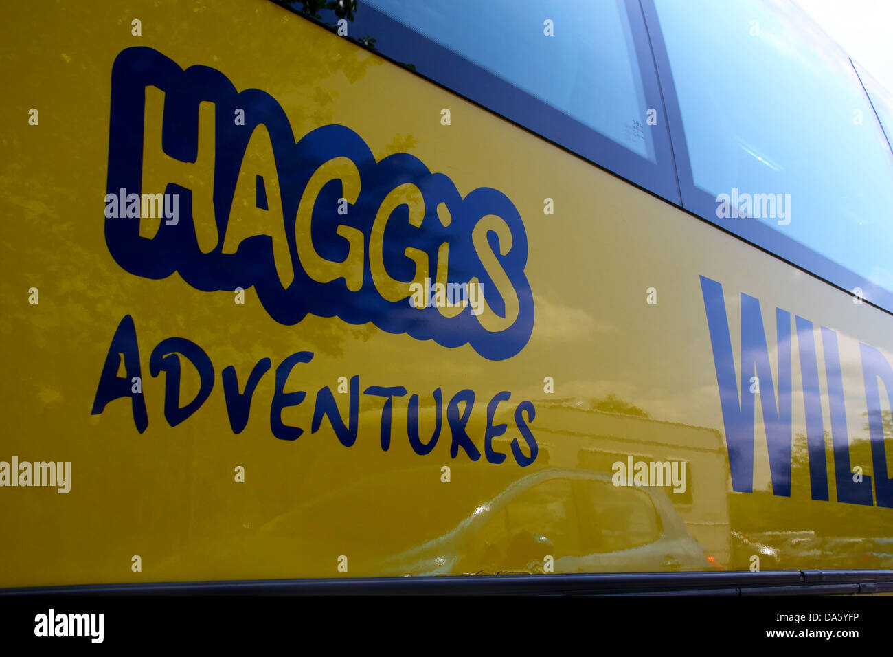Sensational Haggis adventures yellow tour bus Stock Photo - Alamy