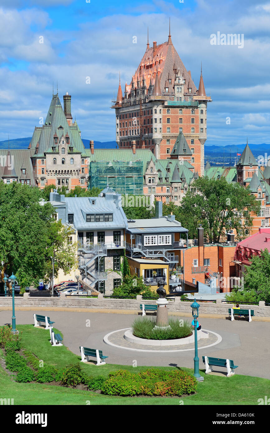 Quebec City cityscape panorama with cloud, blue sky and historical ...