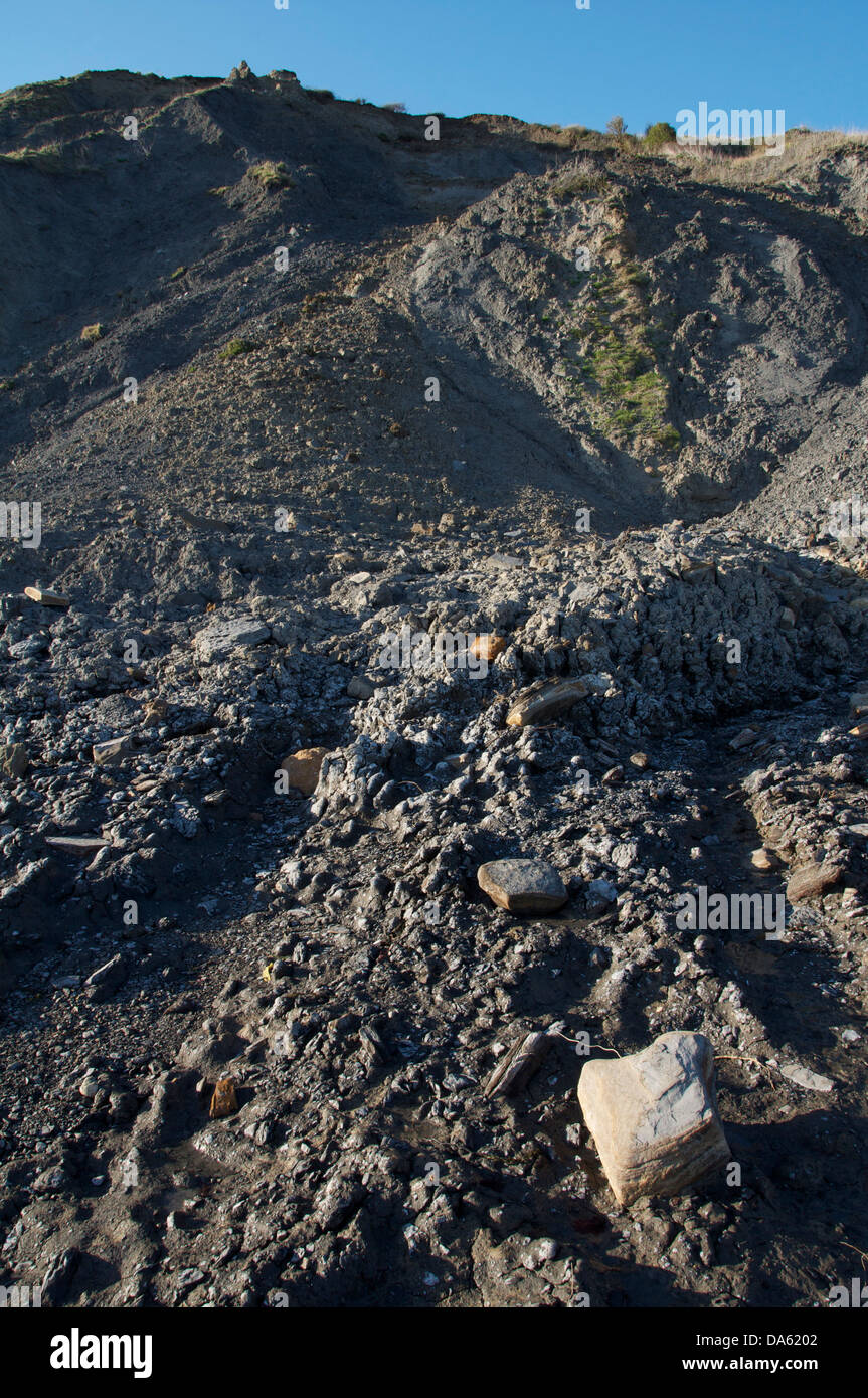 A scree of mudslide debris from a collapsed cliff at Black Head near ...
