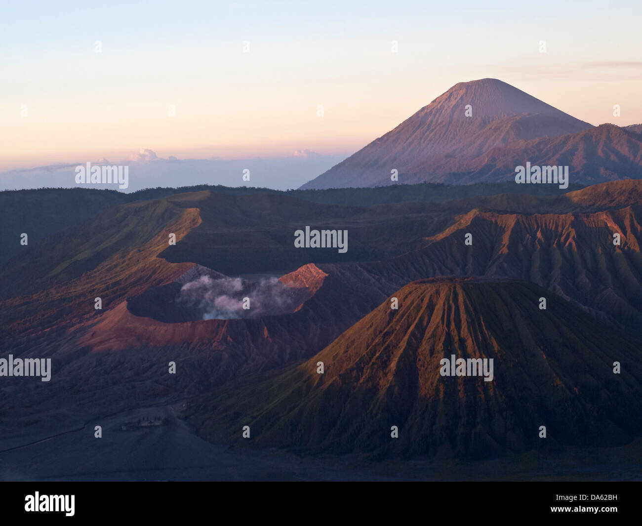 Sunrise light in Bromo and Semeru volcanos Stock Photo - Alamy