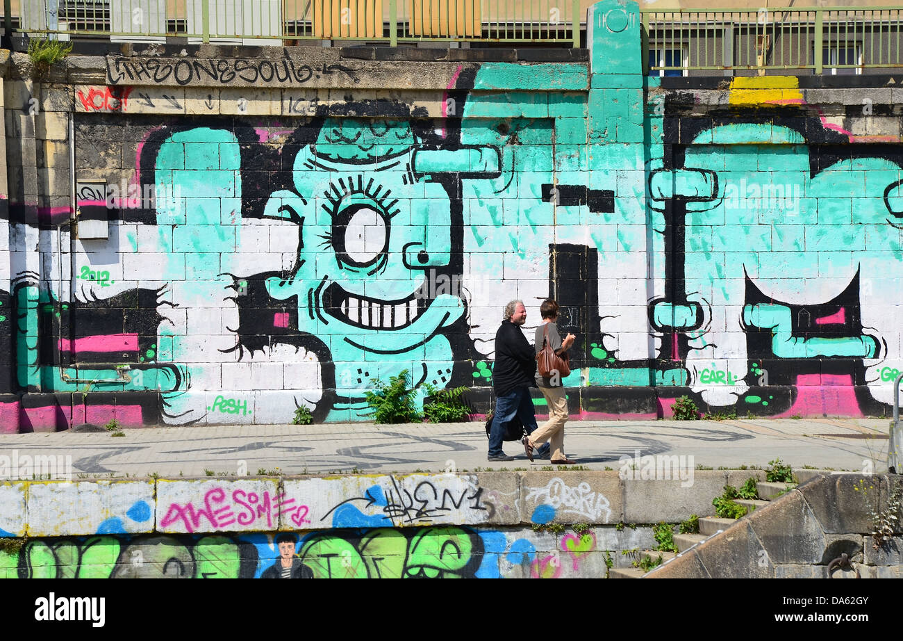 Graffiti At The Banks Of The Donaucanal In Vienna High Resolution Stock ...