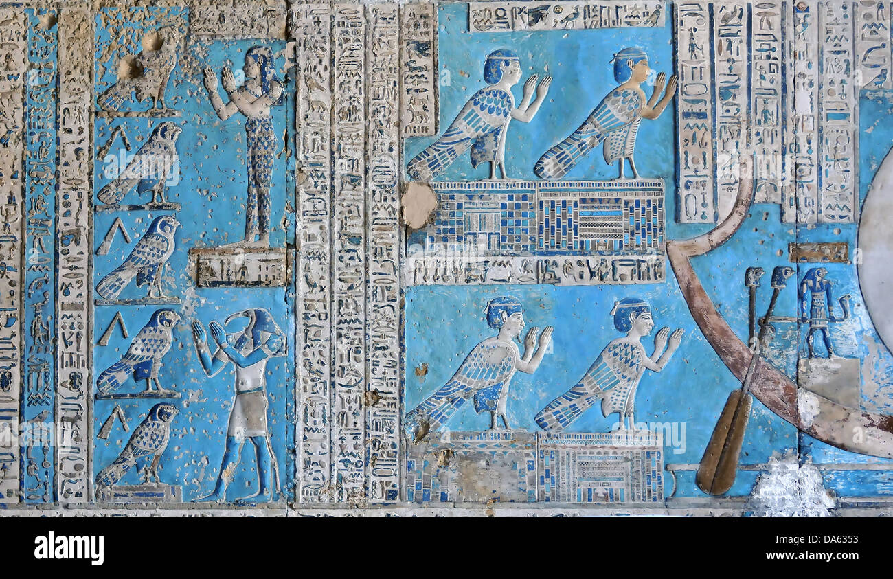 Magnificent painted reliefs of the ancient egyptian ba-bird which was a ...