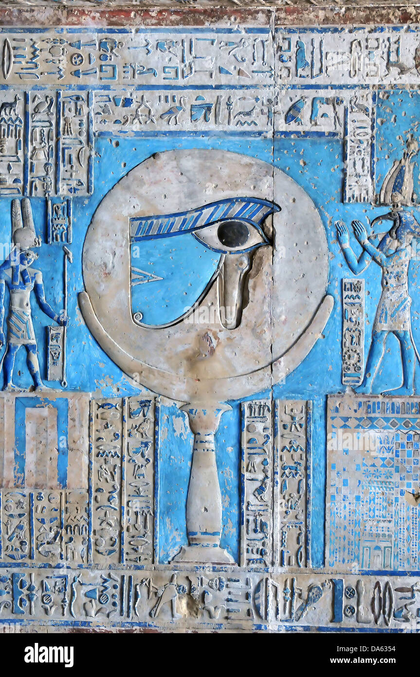 Beautiful painted relief of the sacred eye of horus at the ancient ...