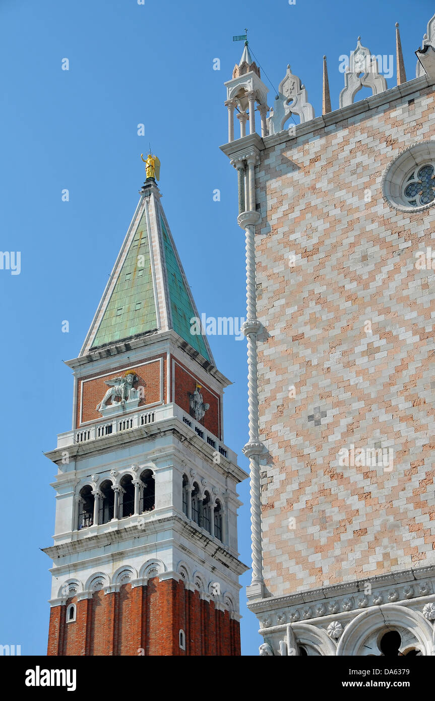 top of the bell tower and corner of the Doge's Palace, beautiful ...