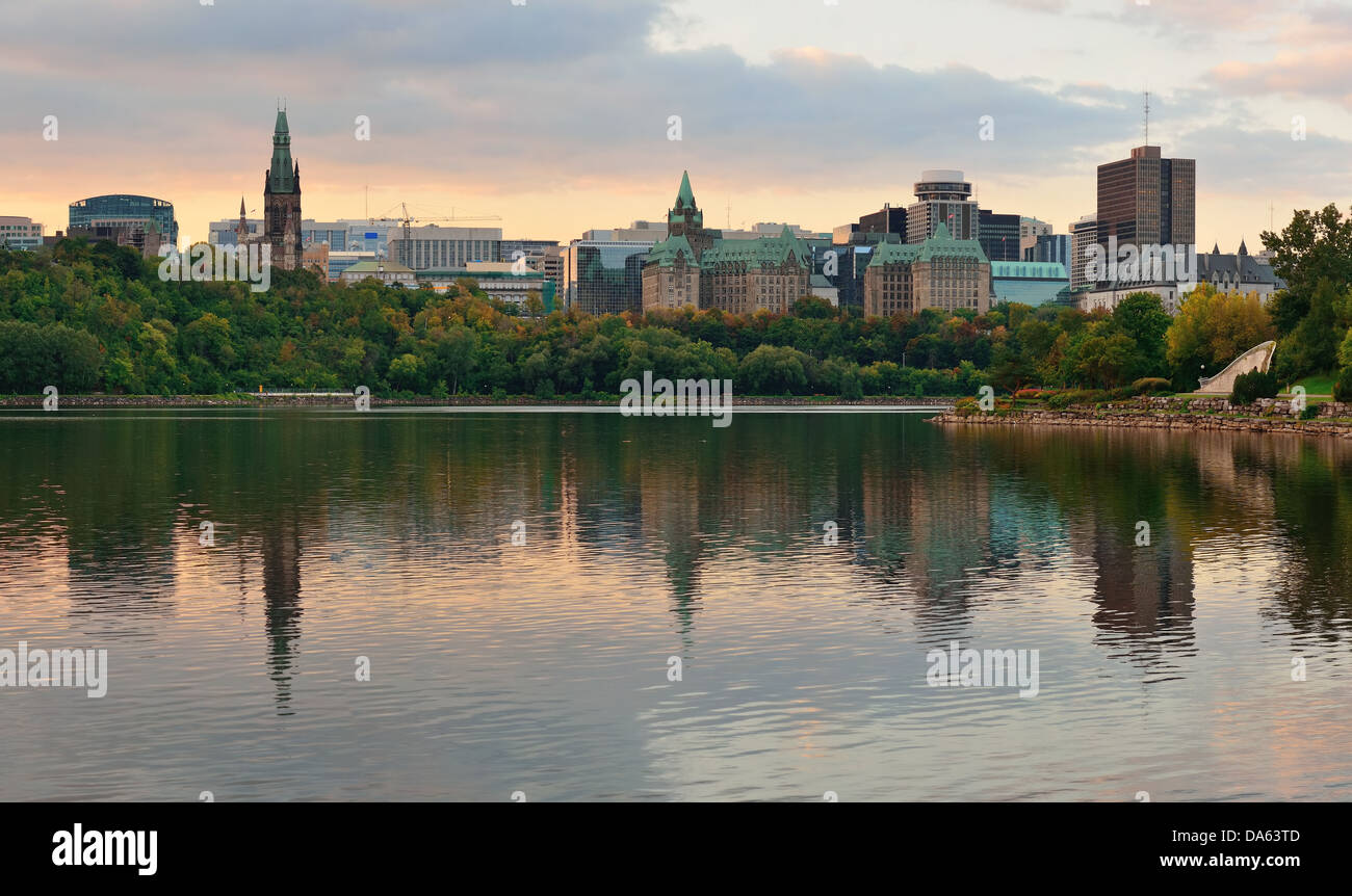 Ottawa city skyline panorama at sunrise in the morning over river with ...
