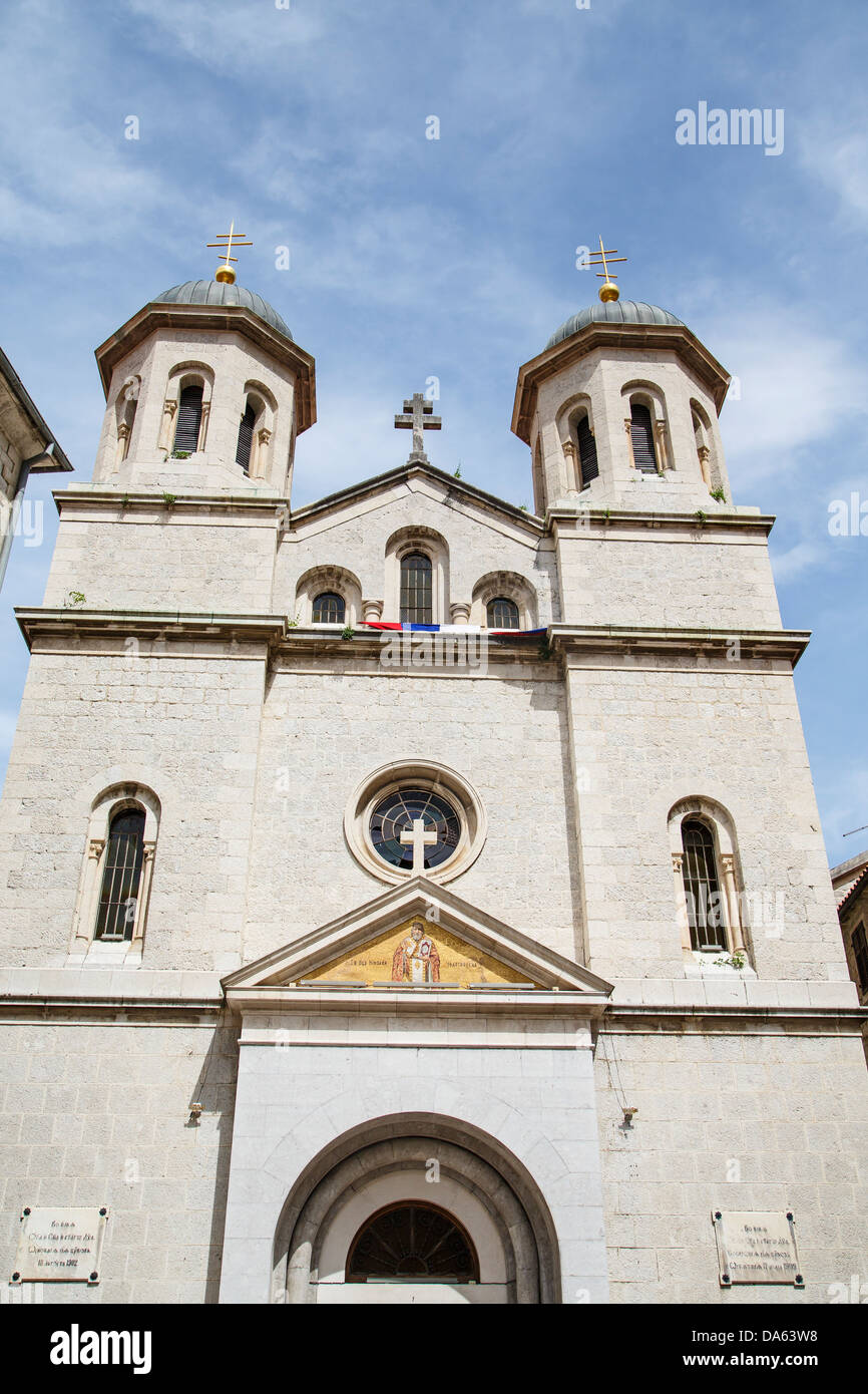 Outside of an old Greek Orthodox church in Kotor, Montenegro Stock ...