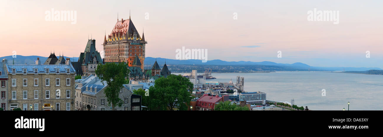 Quebec City skyline panorama with Chateau Frontenac at sunset viewed ...