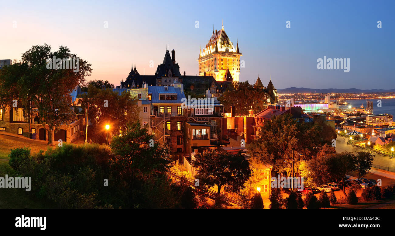 Quebec City skyline panorama with Chateau Frontenac at dusk viewed from ...