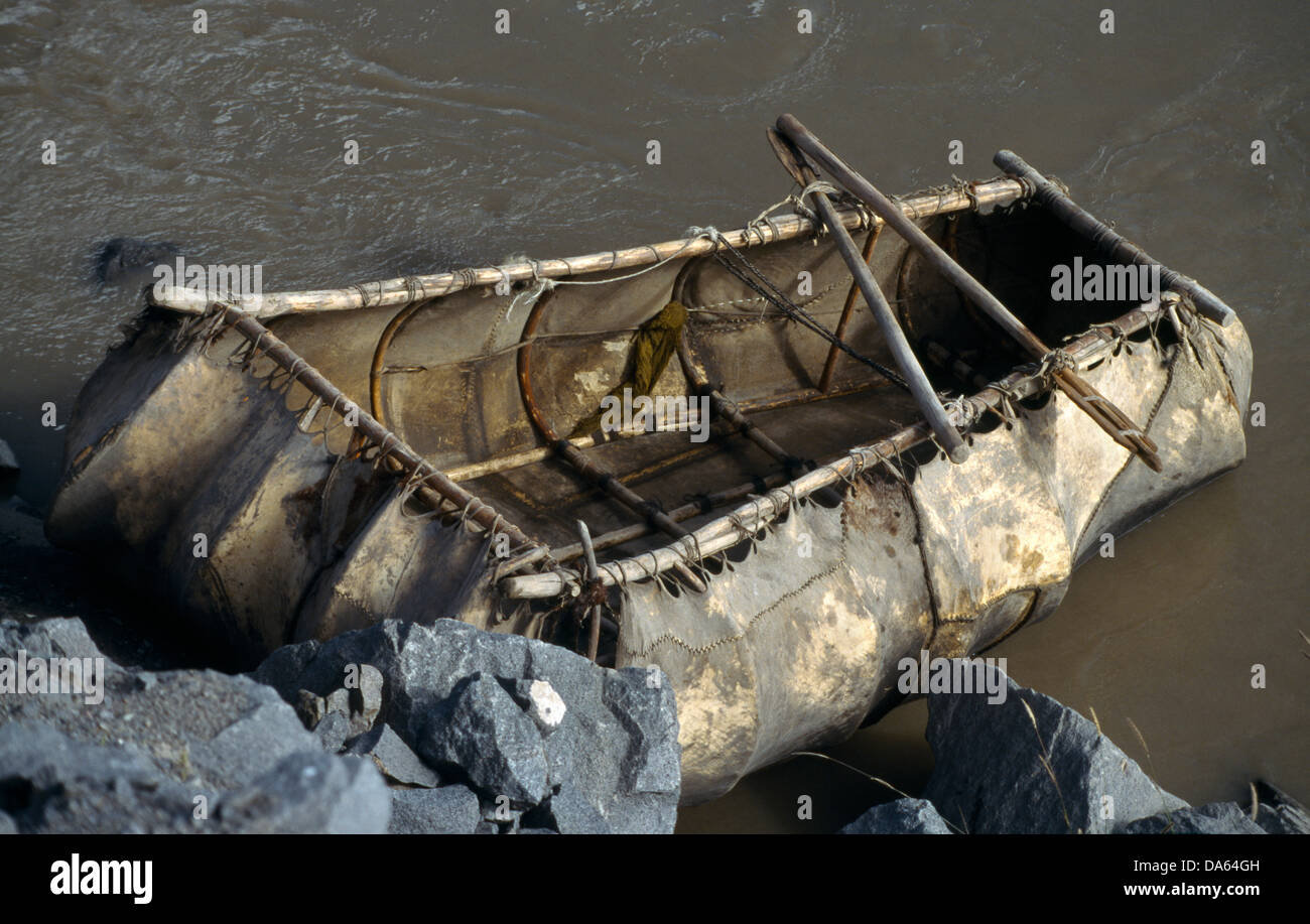 yak skin coracle on tsangpo river near samye monastery tibet china ...
