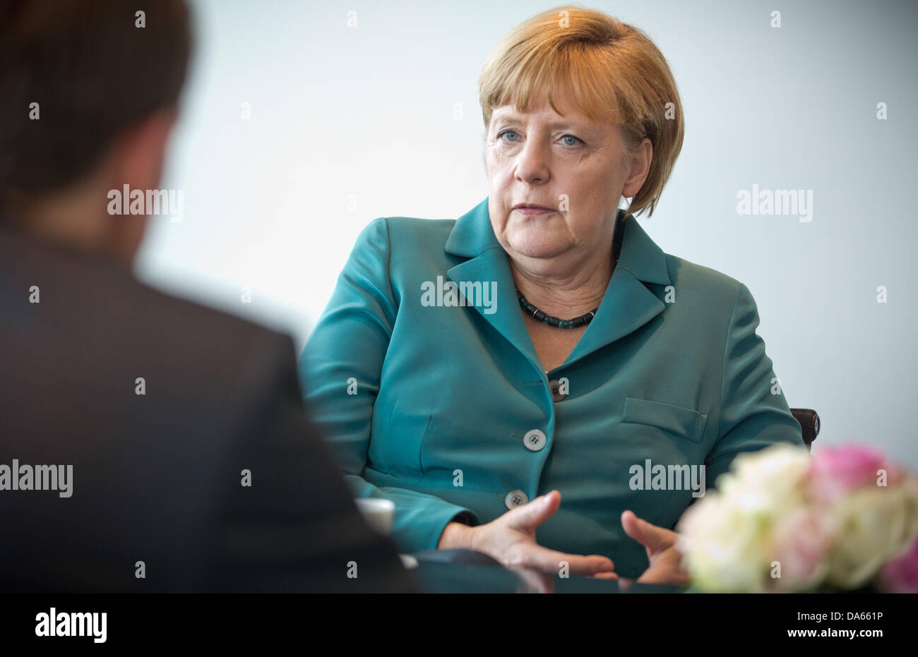 German Chancellor Angela Merkel is pictured during an interview with ...