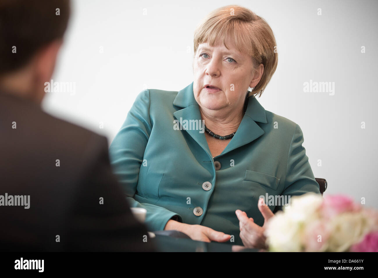 German Chancellor Angela Merkel is pictured during an interview with ...