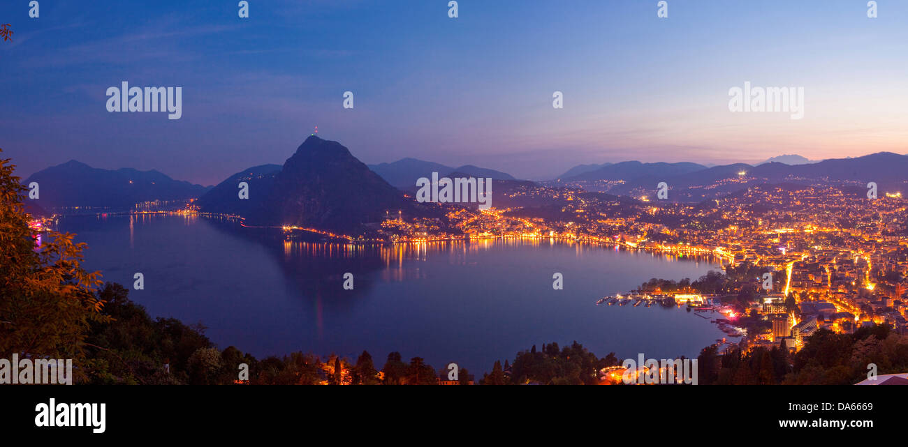 Lugano, Lake Lugano, at night, dark, lake, lakes, town, city, canton ...
