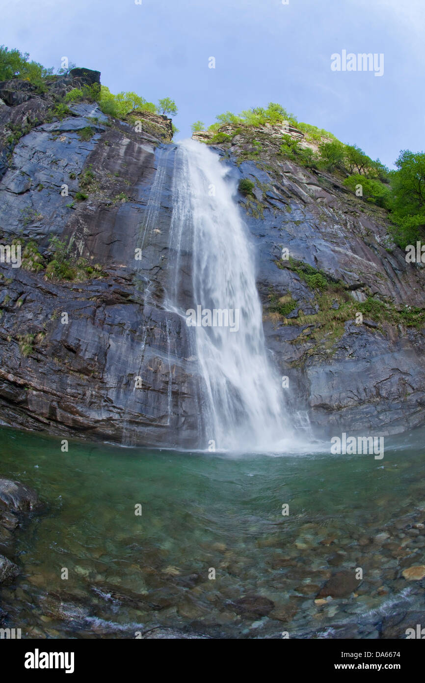 Waterfall, valley of Maggia, canton, TI, Ticino, South Switzerland ...