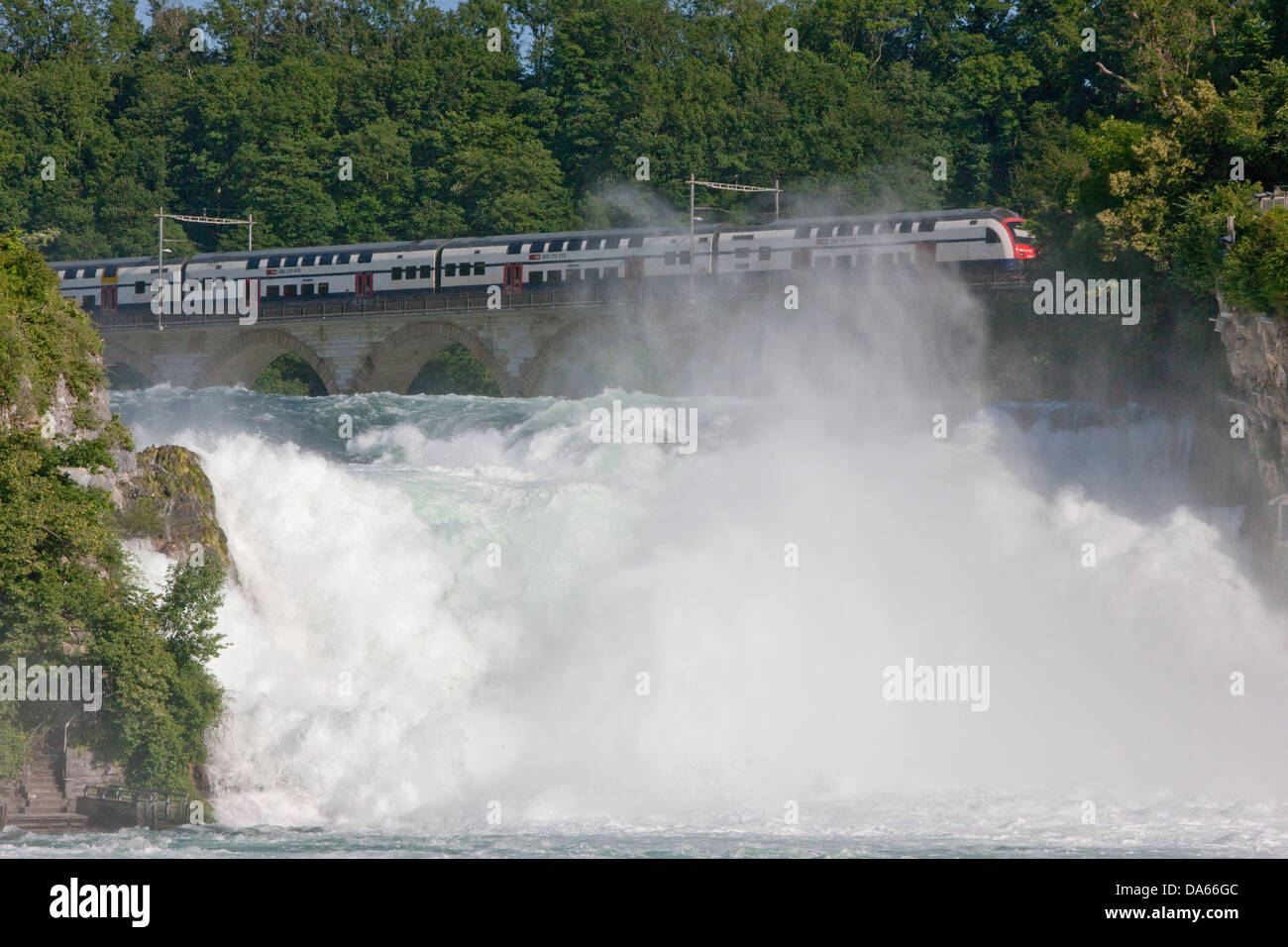 Rhine Falls, Schaffhausen, road, railway, train, railroad, water ...