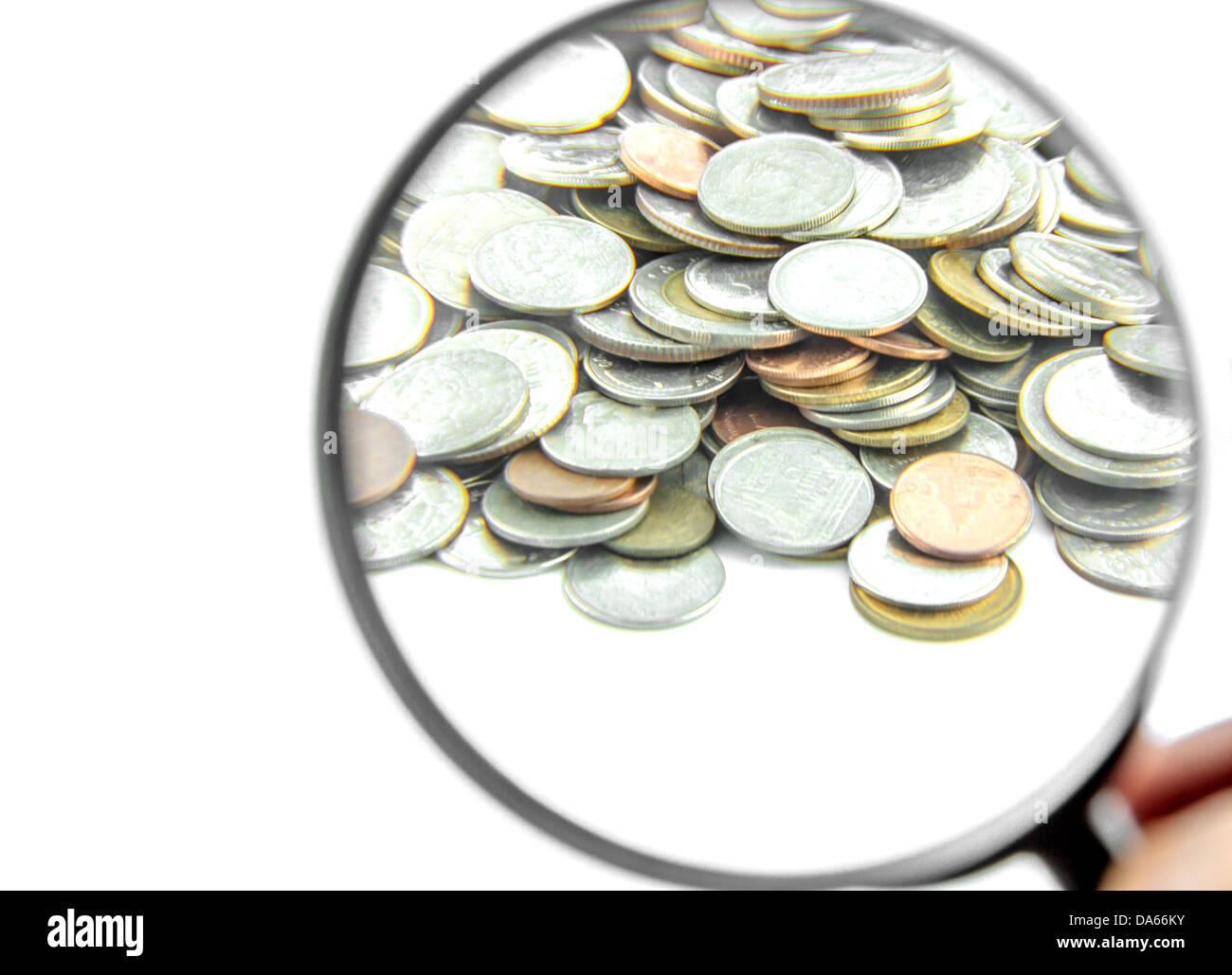 zoom zoom coins with Glass Stock Photo - Alamy