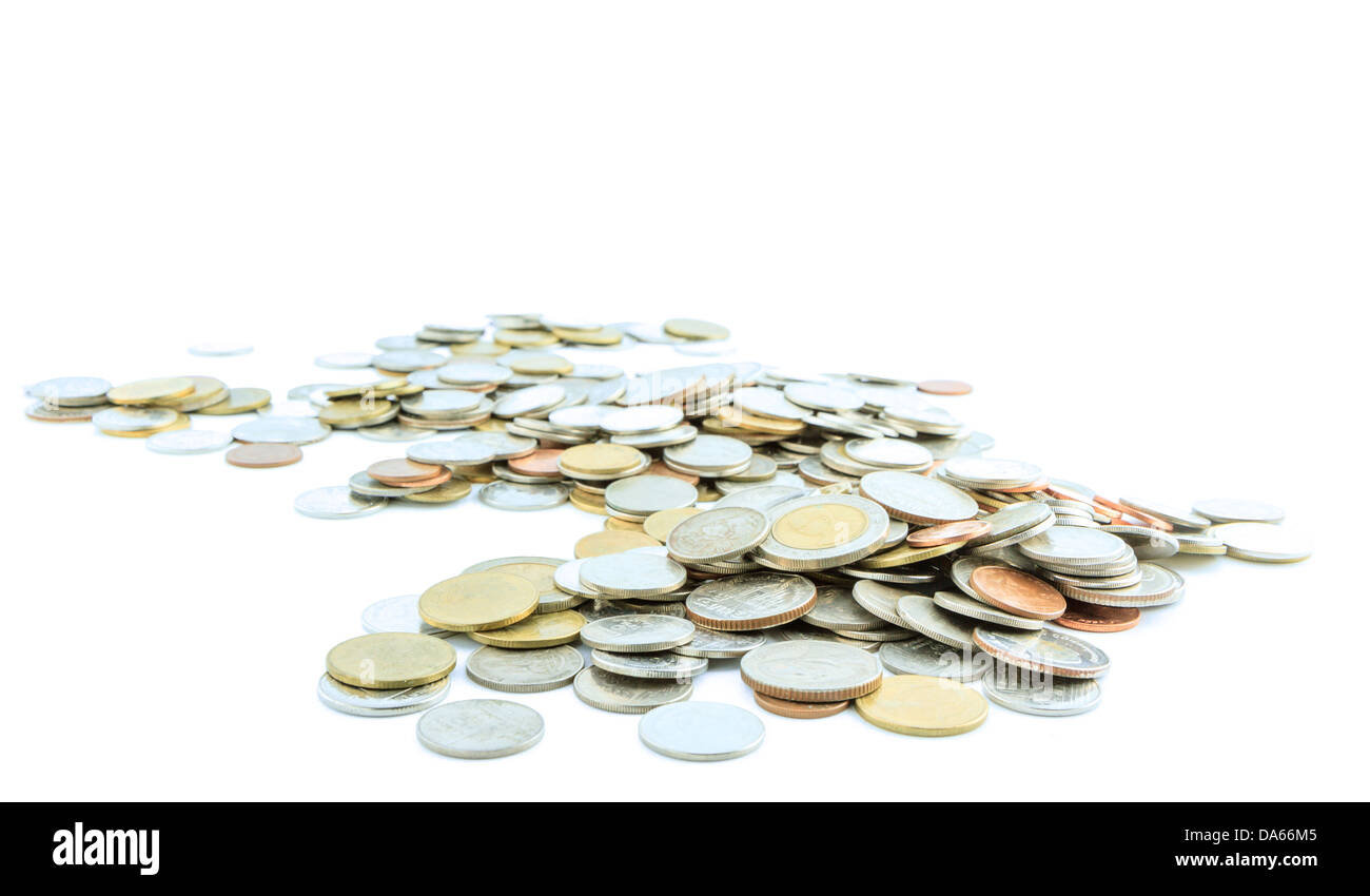 Pile of coins with blue filter Stock Photo - Alamy