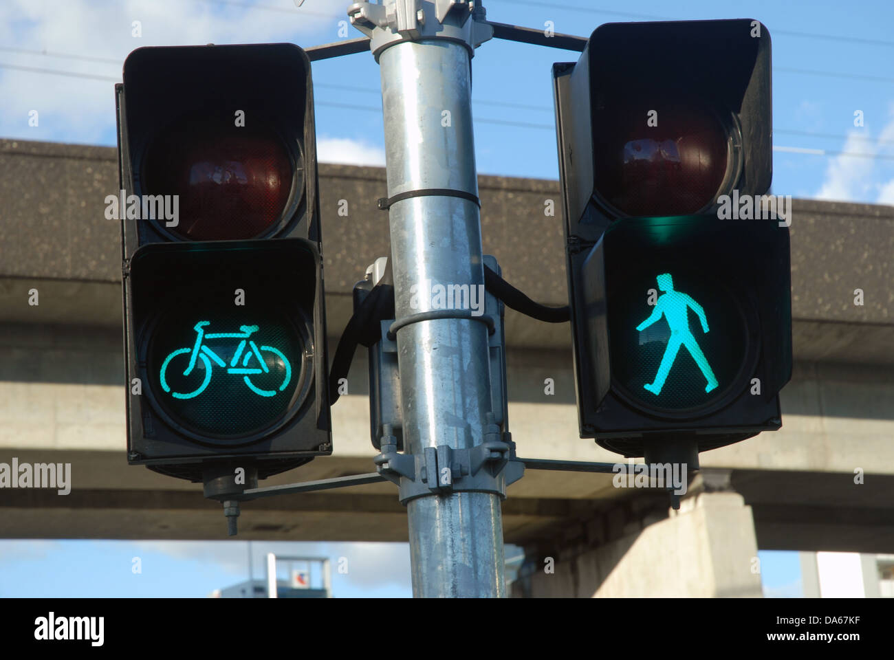 Green traffic light for pedestrians and bicycles. Brisbane, Queensland ...