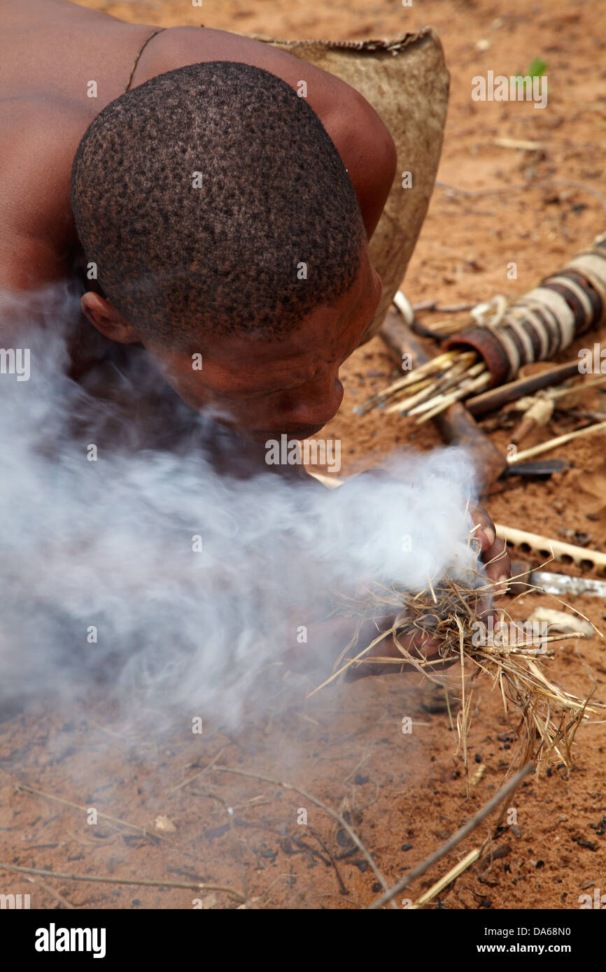 Traditional fire lighting by Ju/'Hoansi-San people, Living Museum of ...