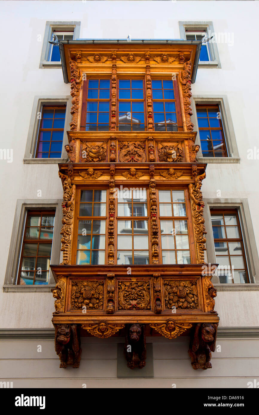 St. Gallen, St. Gall, bay window, Switzerland, Europe, canton, town ...