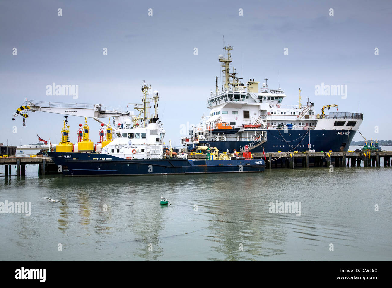 Trinity House Vessels Alert & Galatea Moored at Harwich Stock Photo - Alamy
