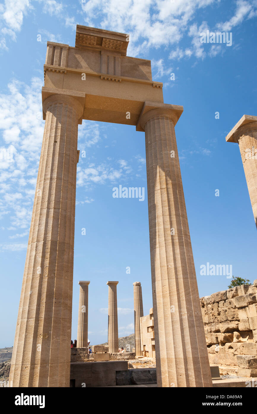 Columns of the Doric Temple of Athena Lindia, the Acropolis, Lindos ...