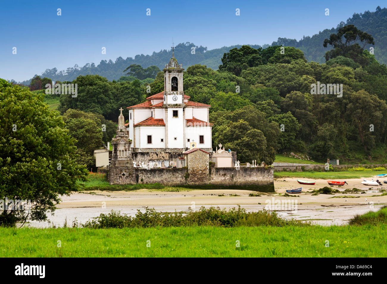Camino Xacobeo de Santiago Cemetery Church cove Niembro Asturias Spain ...
