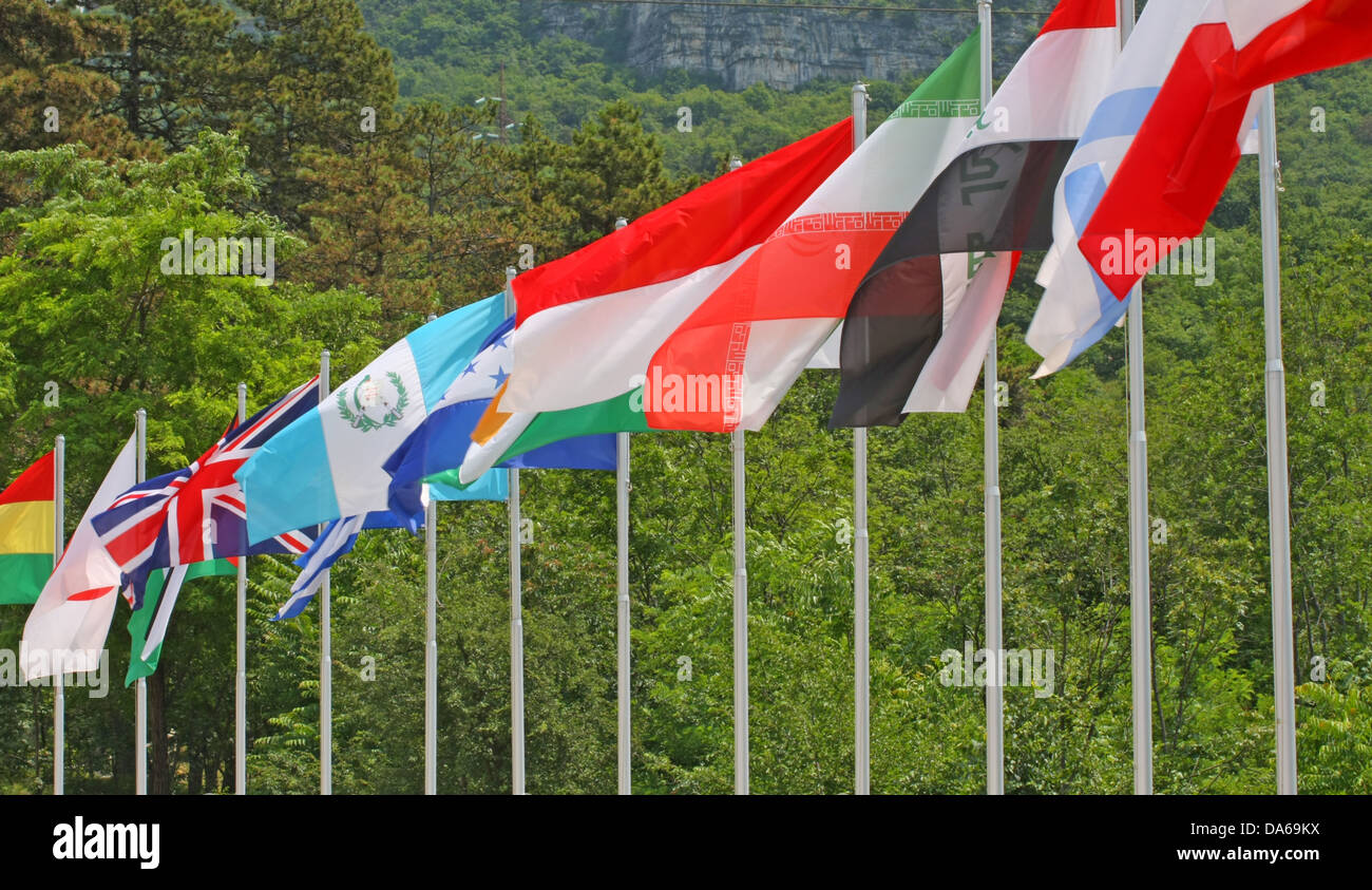 set of coloured flags of many nations of the world that waving all ...