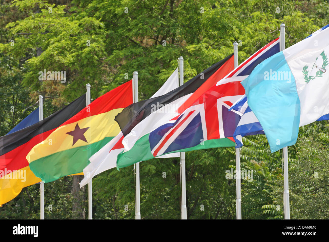 set of coloured flags of many nations of the world that waving all ...
