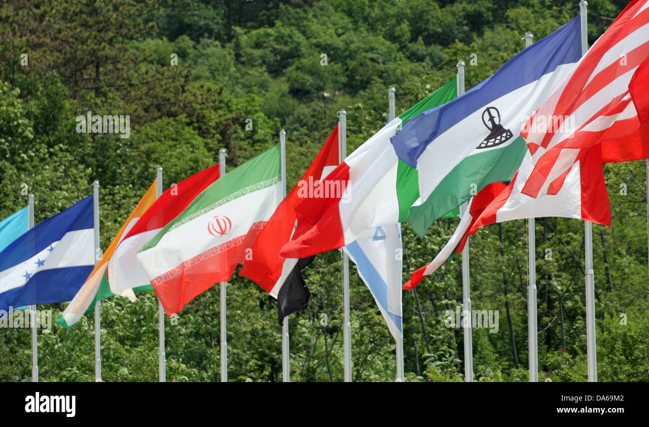 set of coloured flags of many nations of the world that waving all ...