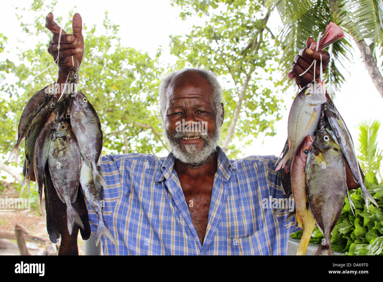 Fishmonger in Seychelles Stock Photo - Alamy