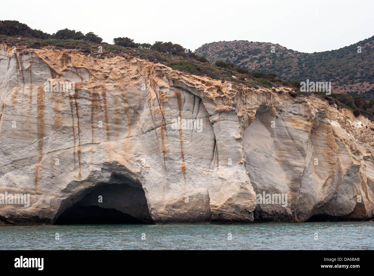 Caves and rock formations by the sea at Kleftiko area on Milos island,a ...