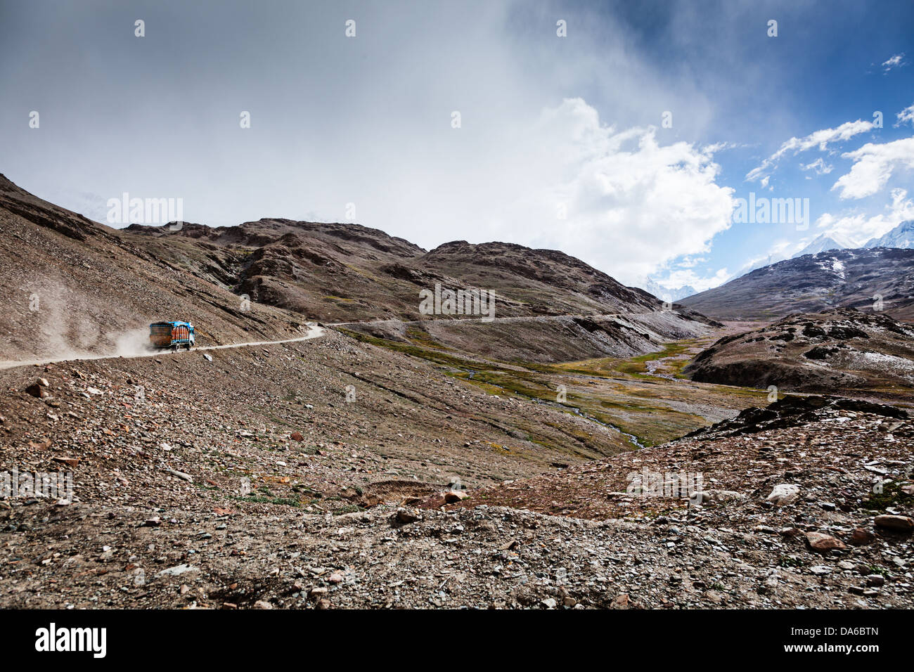 Manali-Leh Road in Indian Himalayas with lorry. Himachal Pradesh, India ...