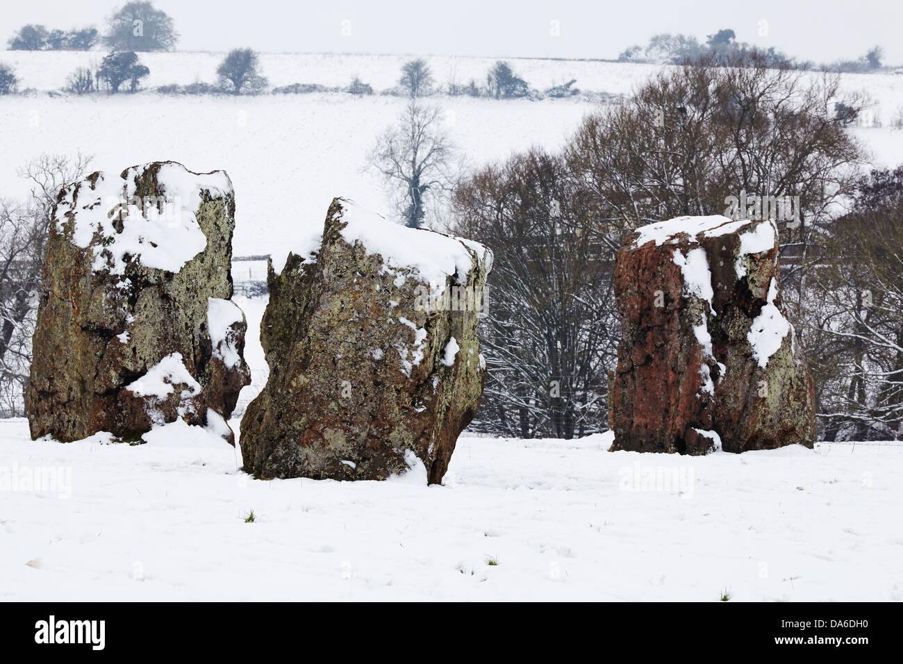 Standing stones in snow, at Stanton Drew stone circle, Stanton Drew ...