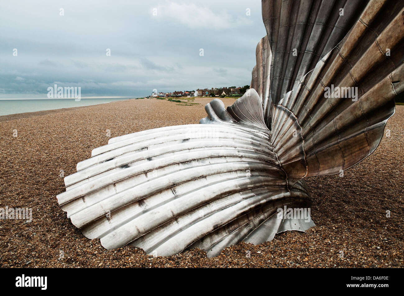 Steel 'Scallop shell' sculpture on the beech at Aldeburgh in Suffolk ...
