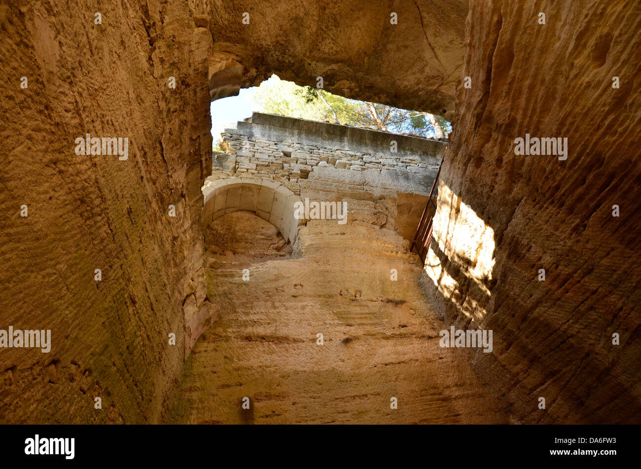 This is a view through the roof of the refectory of the cave monastery ...