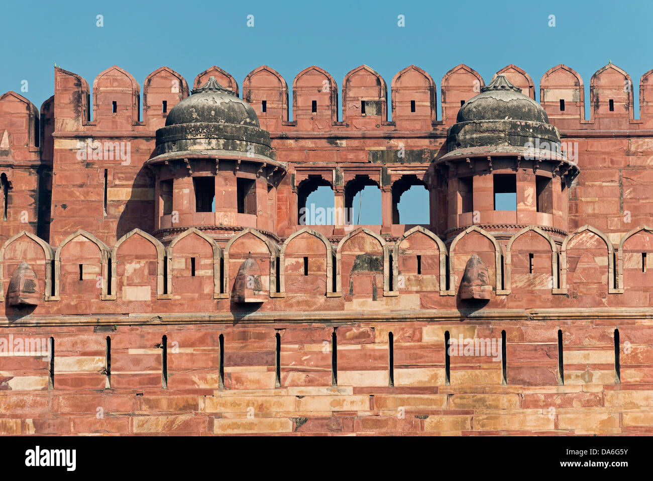 Fortified outer walls with battlements and loopholes, Red Fort Stock ...