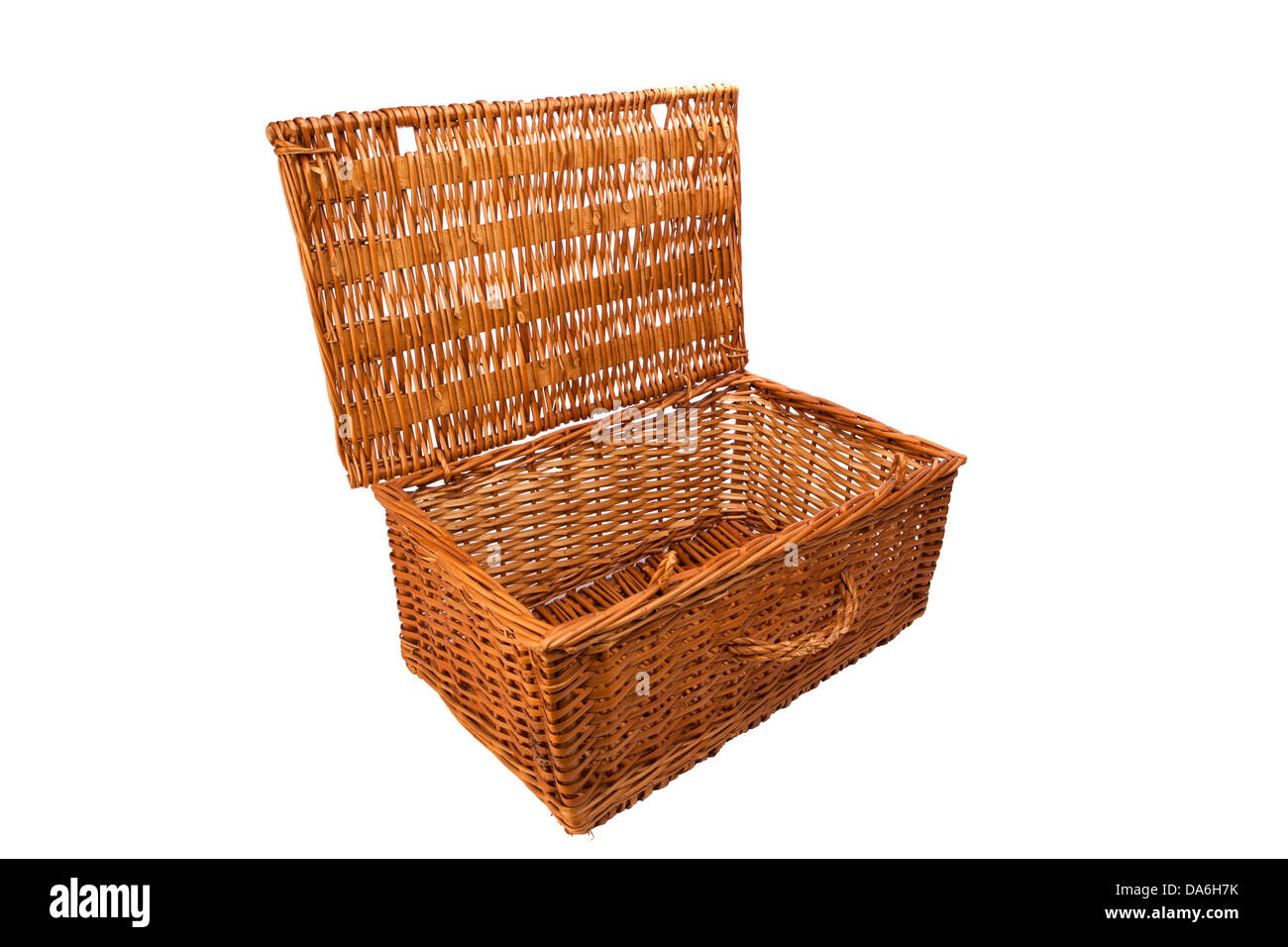 summer, traditional open wicker basket picnic hamper Stock Photo - Alamy