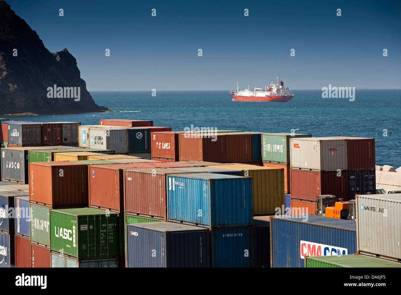 Oman, Muscat, Container port, containers waiting to be loaded onto ship ...