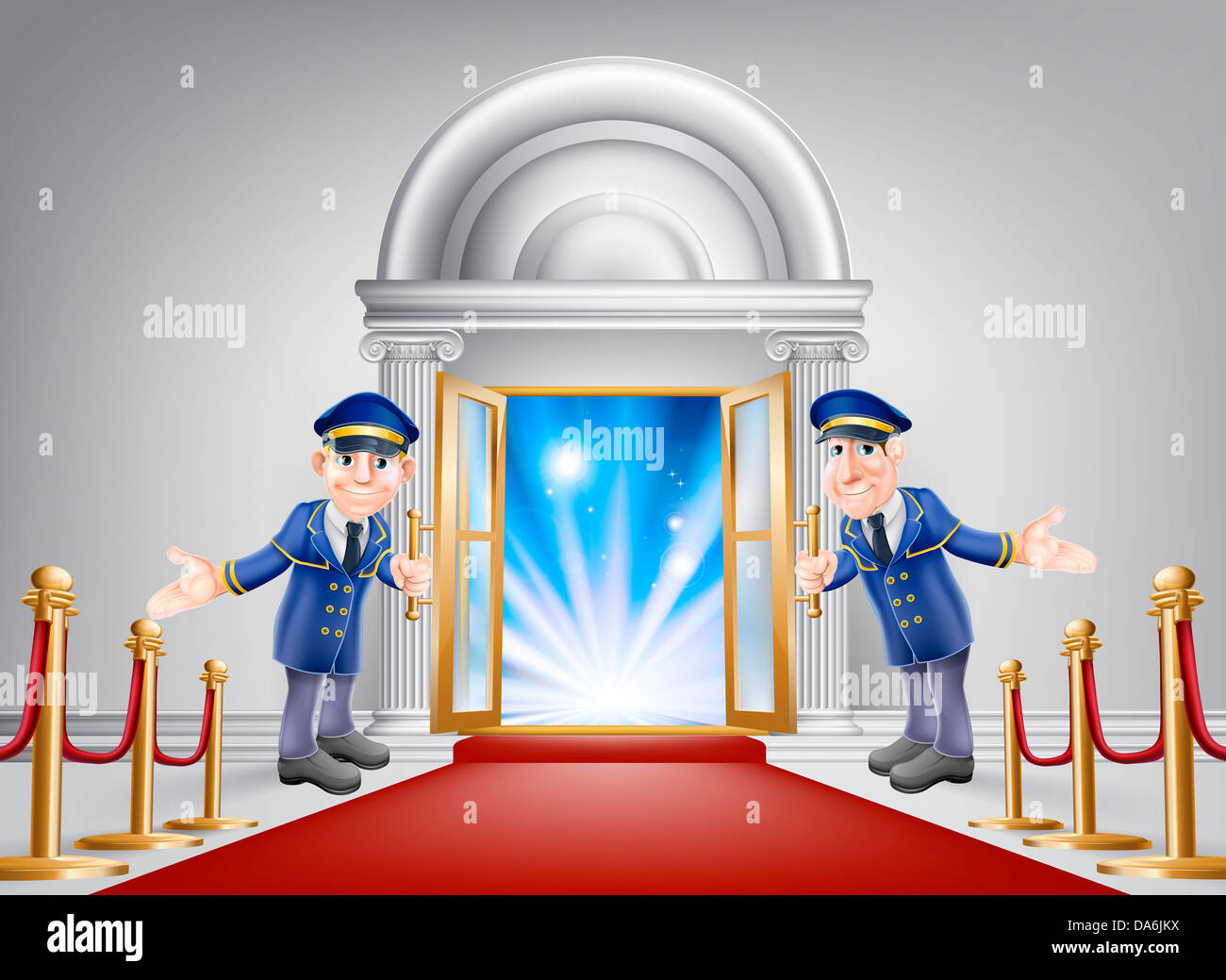 First class concept illustration. Venue entrance with red carpet and ...