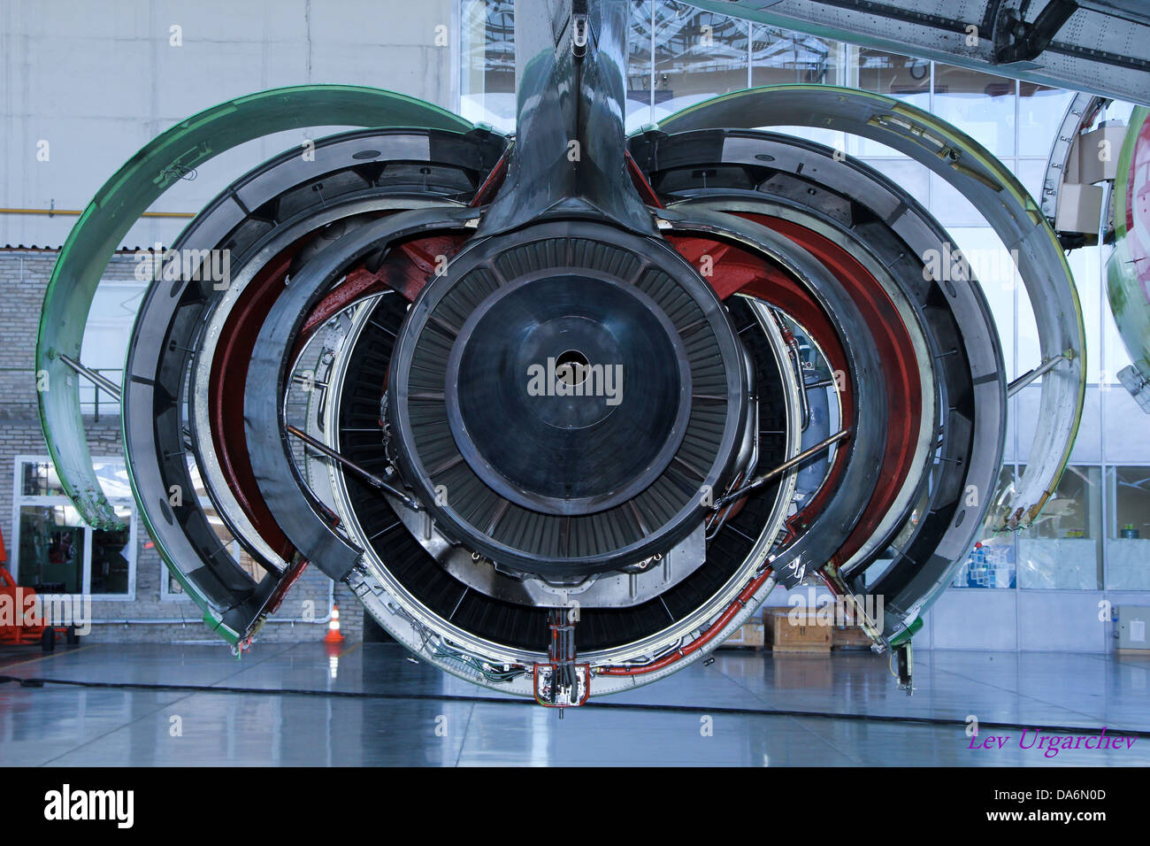 Close-up view of an aircraft wing engine support frame, highlighting ...