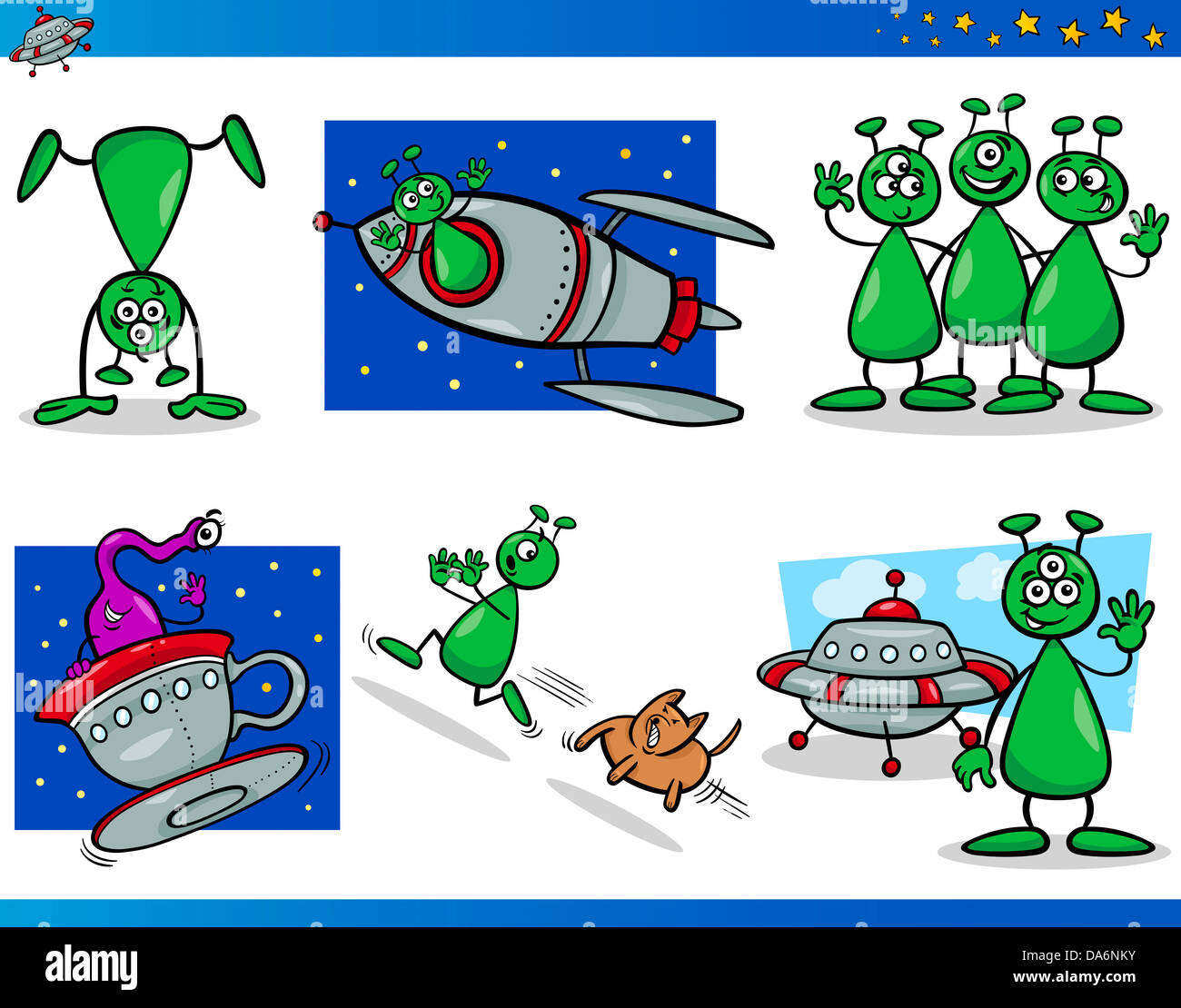 Cartoon Illustrations Set of Fantasy Aliens or Martians Comic Mascot ...