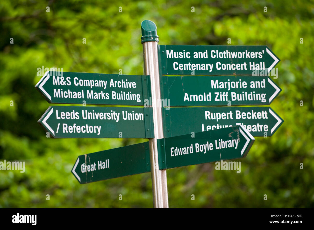 Direction signpost on campus of University of Leeds West Yorkshire ...