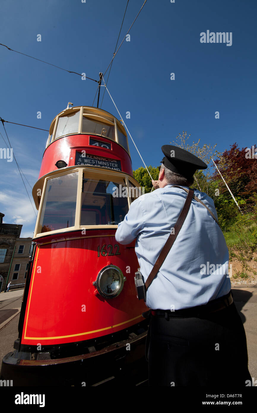 Trams drivers and passengers at the National Tramway museum, crich ...